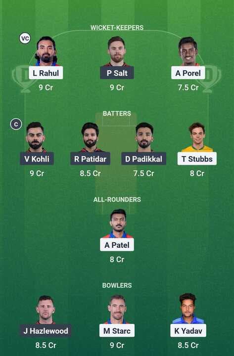 DC vs RCB Dream11 Prediction & Fantasy Cricket Tips: IPL 2025 Match 46